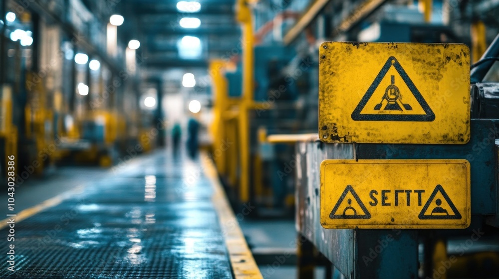 Machine safety signs, featuring warning signs and safety labels placed ...