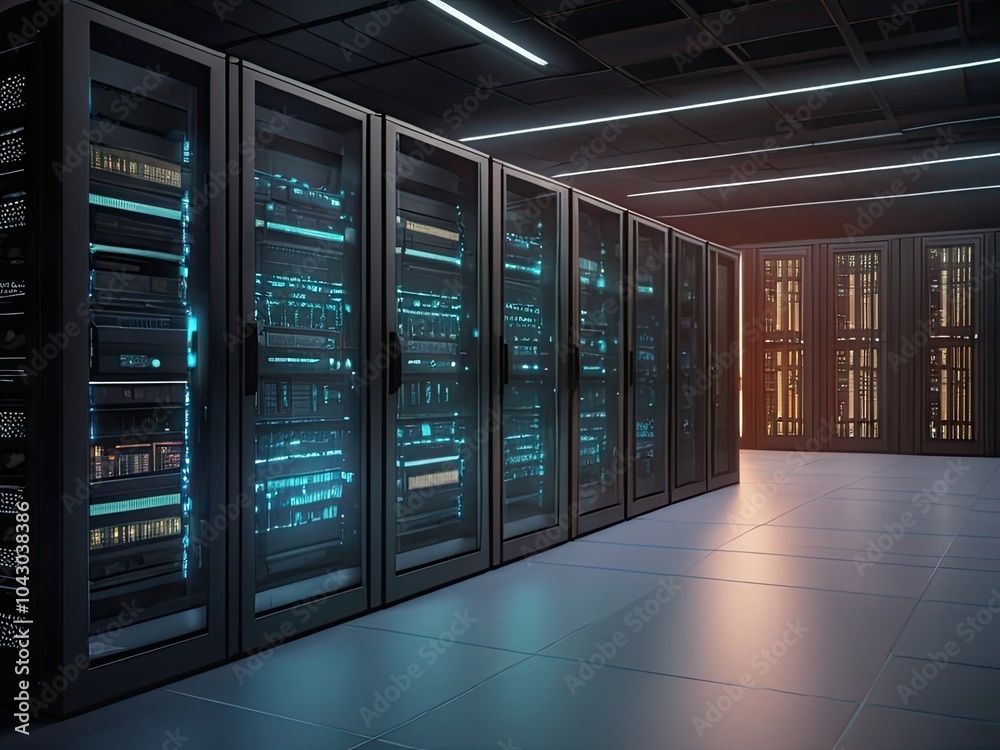 server room with servers Server racks in server room data center server ...