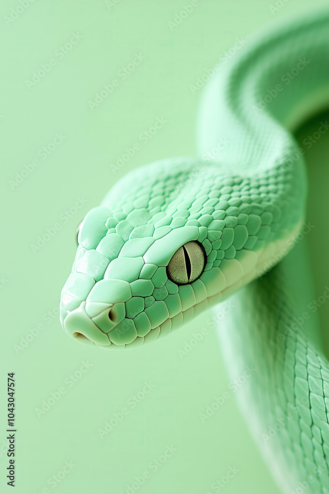 mint green pastel snake on a solid light green background, aesthetic ...