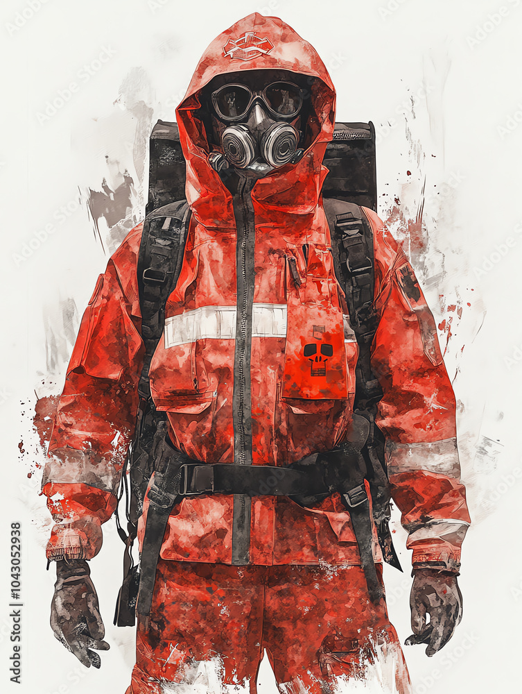 Person in red hazmat suit with gas mask, illustrating concept of safety ...