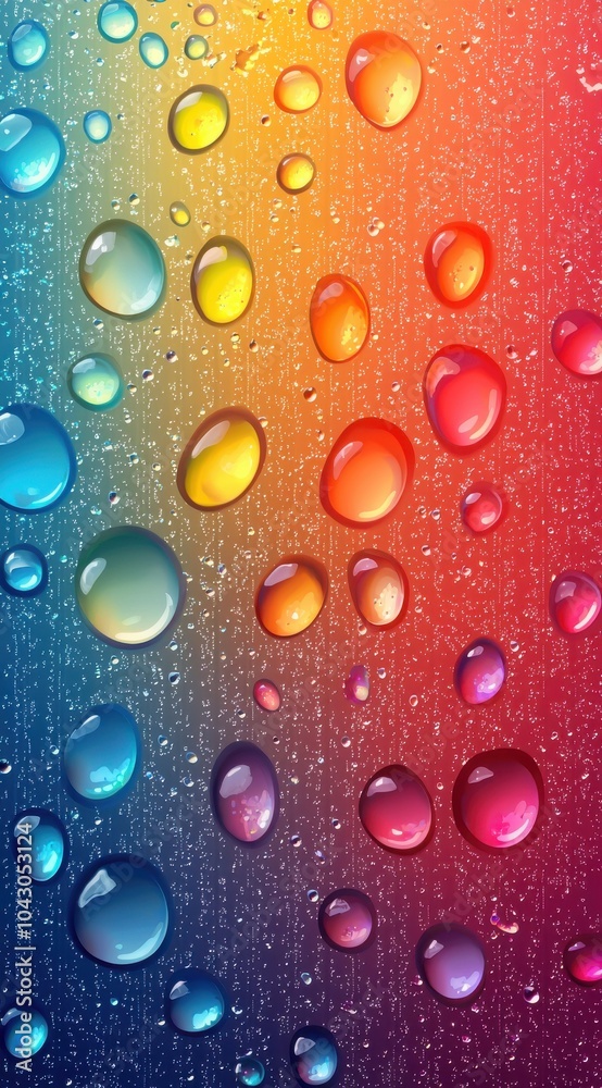 Colorful background featuring water droplets on a vibrant multicolor ...