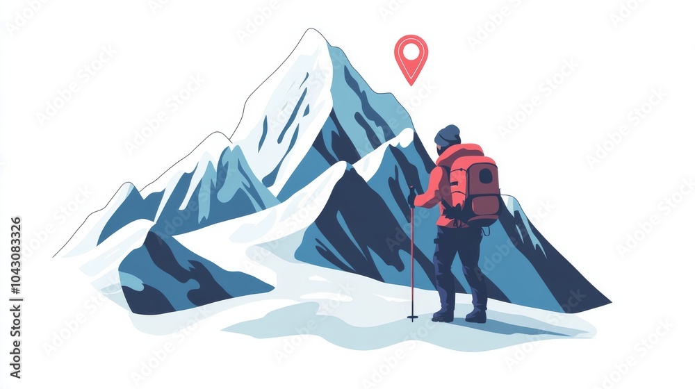 simplified mountaineering concept, abstract snow-covered peaks ...