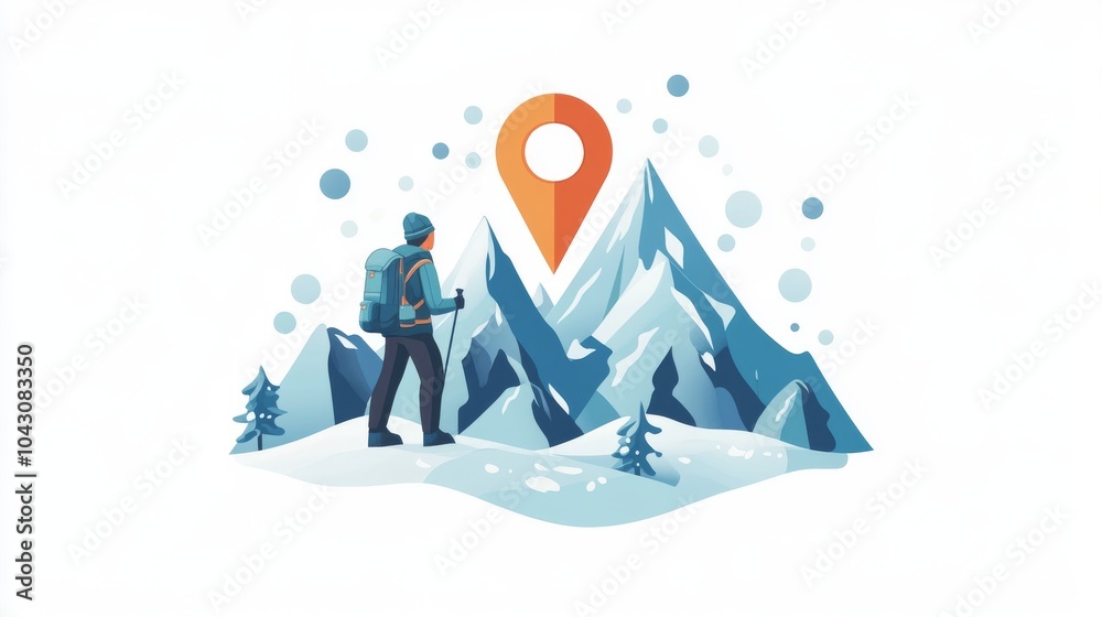 simplified mountaineering concept, abstract snow-covered peaks ...