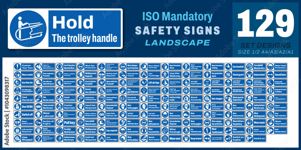 129 set ISO mandatory safety signs v39_hold the trolley handle ...