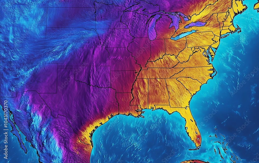 Colorful weather map of the United States showcasing temperature ...