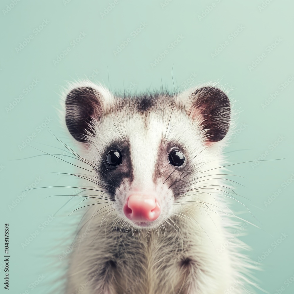 Studio portrait of an opossum with expressive eyes and a curious ...