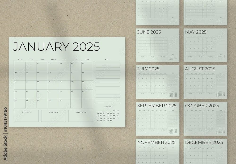 Minimal 2025 Calendar Layout Stock Template | Adobe Stock