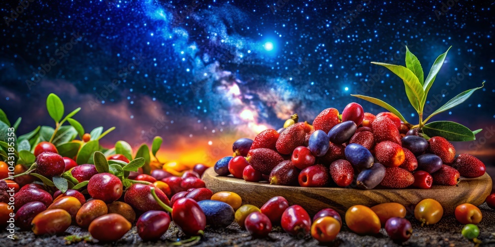 Night Photography of Camu Camu, Goji Berries, and Acai Berries with a ...