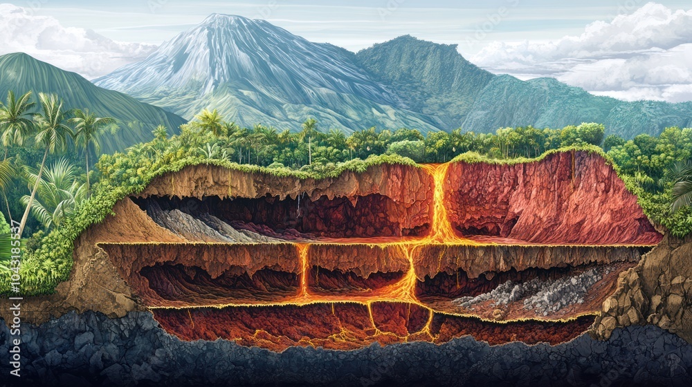 The Earth's layers, from the surface to the core of a volcano, include ...