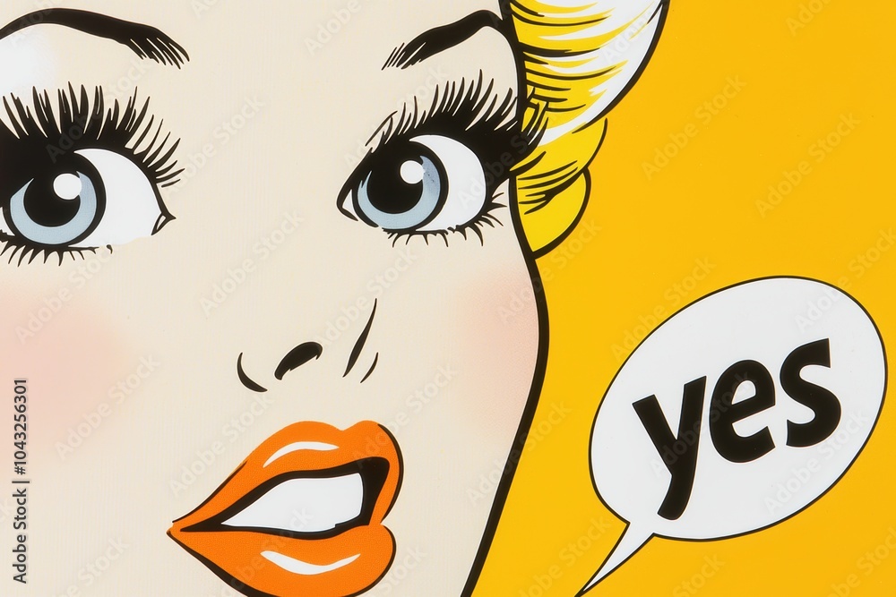 Close-up of a comic book character exclaiming "yes" in bold letters ...