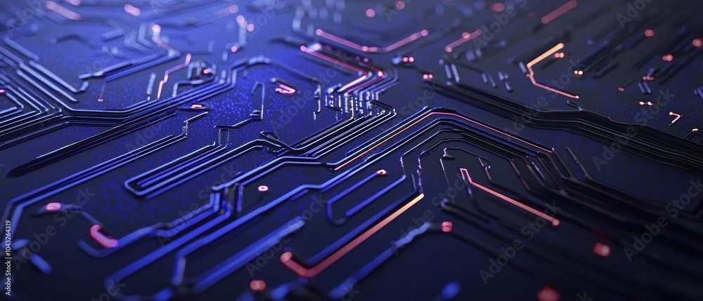 Abstract blue digital blueprint with glowing circuitry lines and grids ...