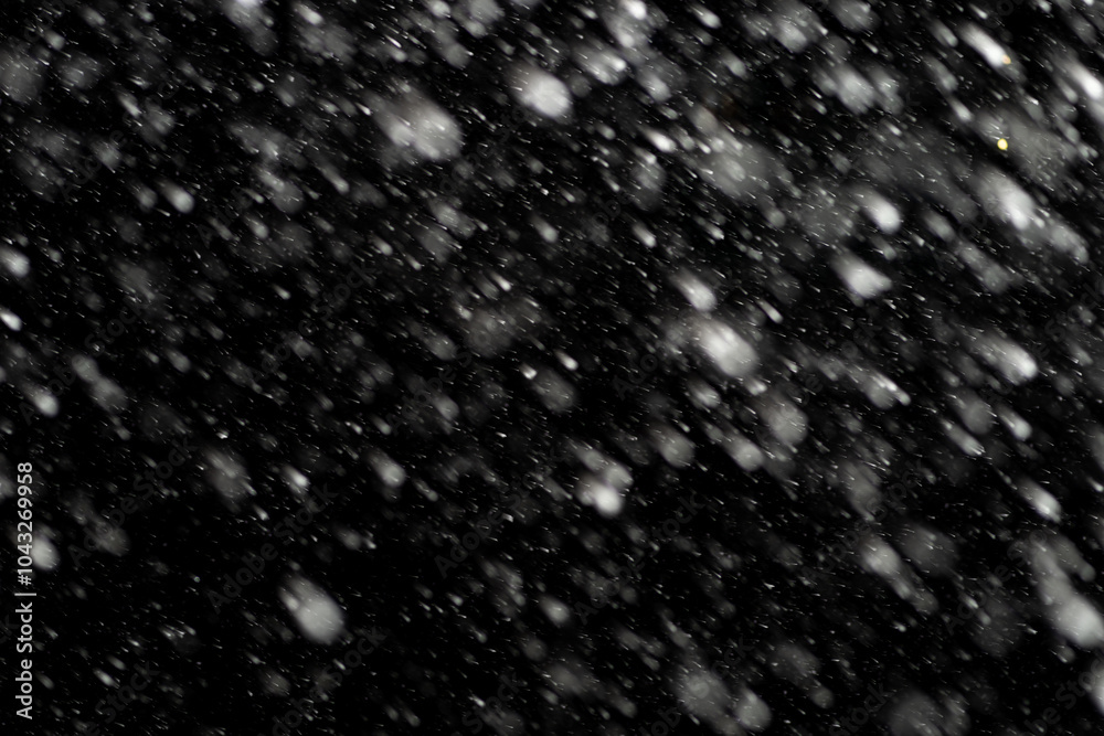 Bokeh effect of snowfall and lights. Abstract blurred background with ...