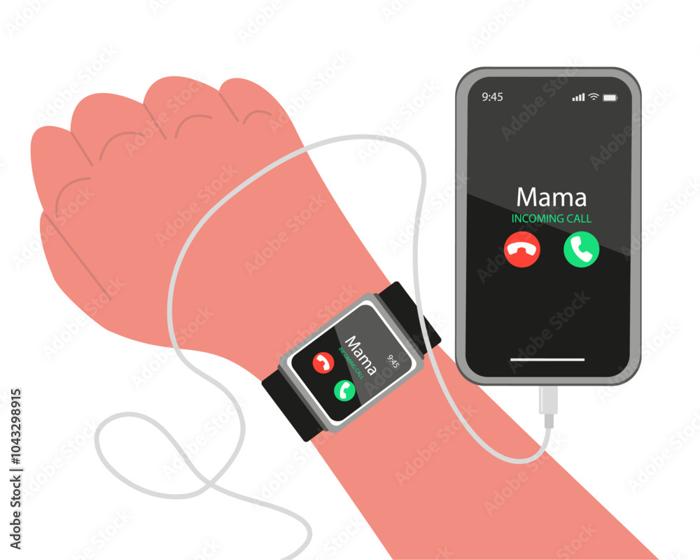 Using a Smartwatch and Phone. Smartwatch dan smartphone call app on the ...
