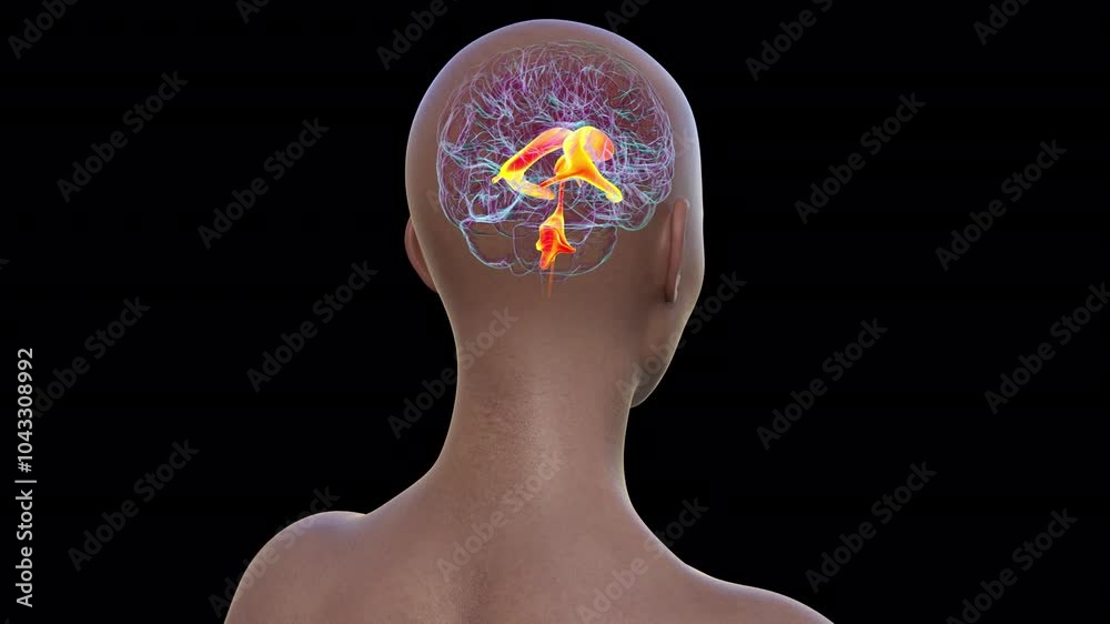Ventricular system of the brain, 3D animation. The ventricles are ...