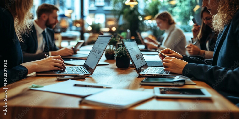 Business Meeting with Tablets and Laptops: Digital Transformation and ...