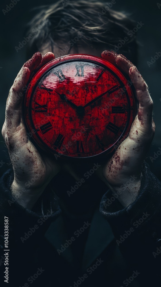 Time's Bloody Grip: A chilling portrait of a man's hands gripping a ...