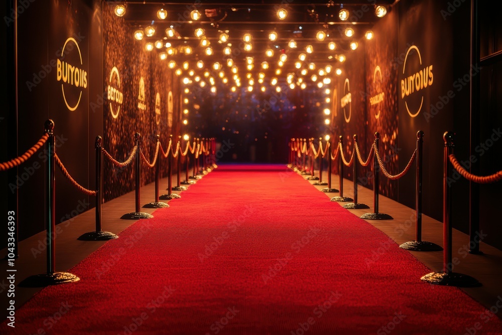 Foto de An empty red carpet scene featuring a backdrop of film studio ...