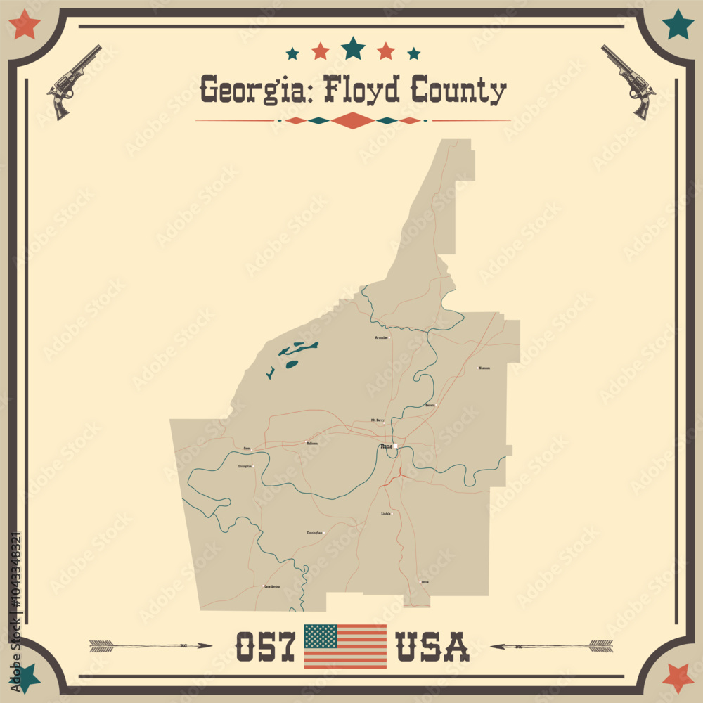 Large and accurate map of Floyd County, Georgia, USA with vintage ...