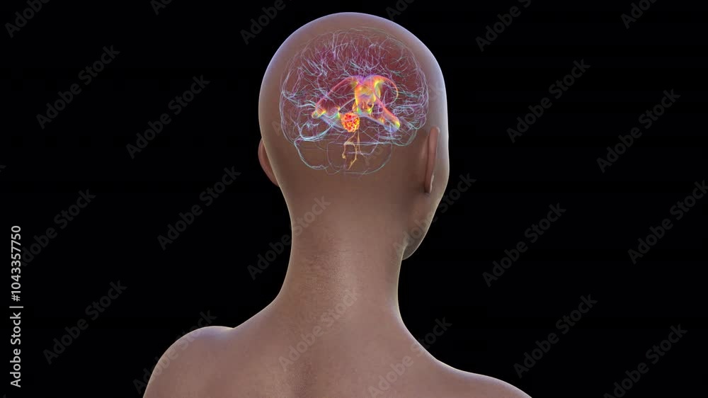 A 3D scientific animation depicting enlarged lateral and third ...