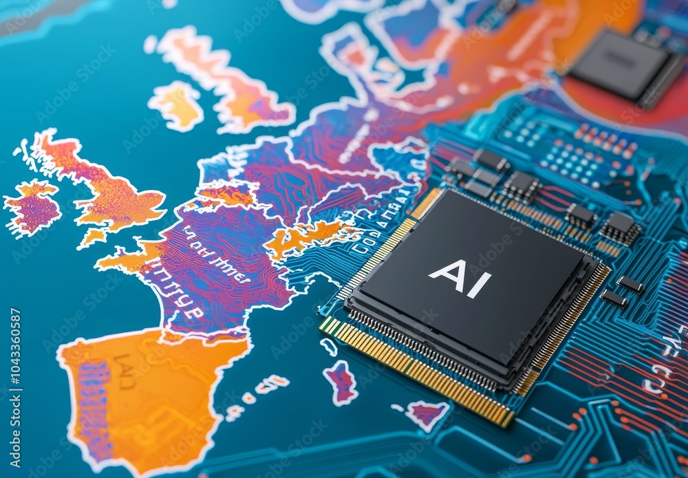 Map of Europe with "AI" and AI Chip Symbolizing Artificial Intelligence ...