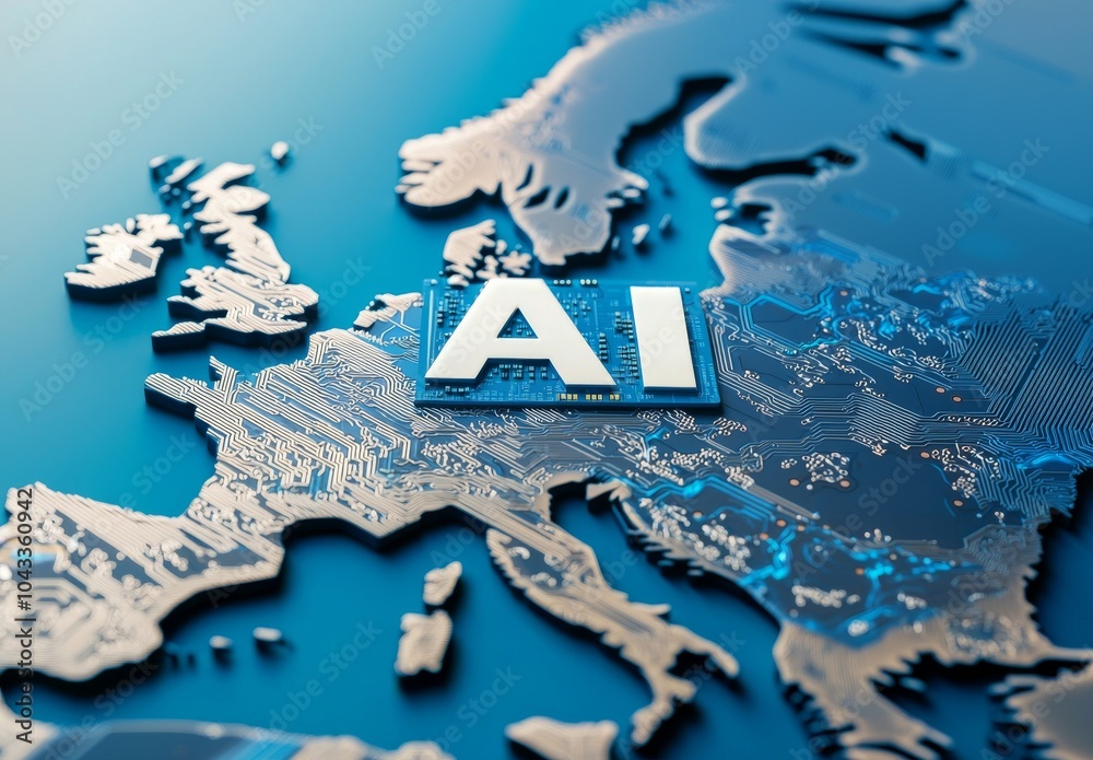 Map of Europe with "AI" and AI Chip Symbolizing Artificial Intelligence ...