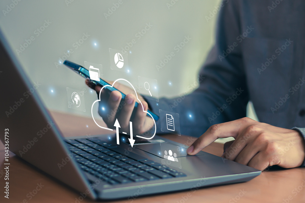 Photo & Art Print cloud computing shown in hand cloud technology data ...