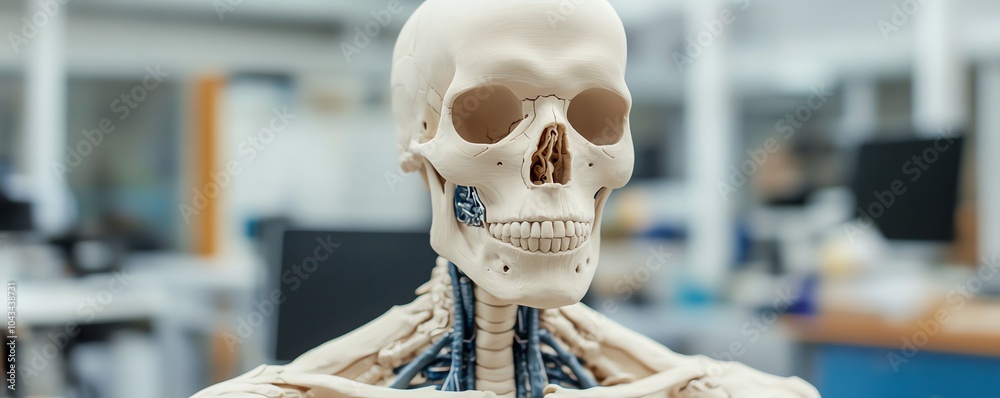 Realistic human skeleton model placed in a lab environment. Ideal for ...