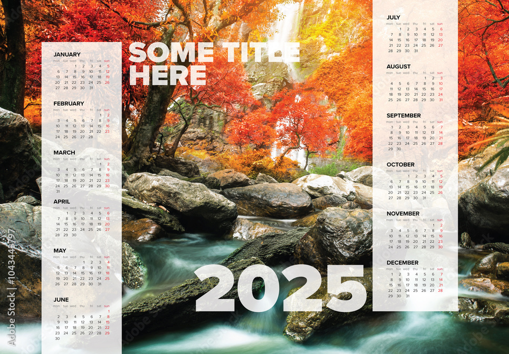 Light horizontal calendar template for the year 2025 with big photo ...