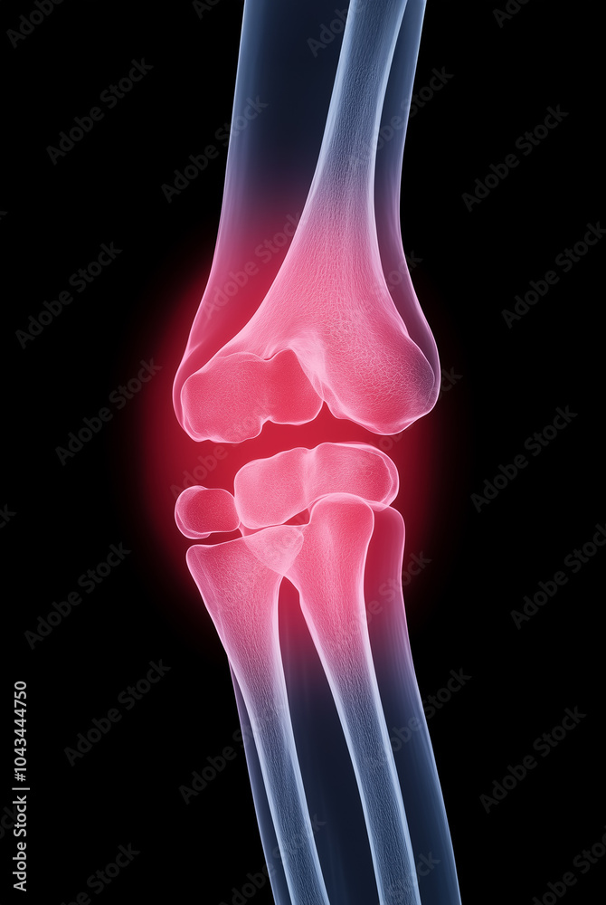 An X-ray image displaying the internal bone structure of an elbow joint ...