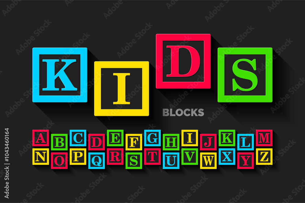 Kids. Construction blocks font, alphabet, letters and numbers vector ...