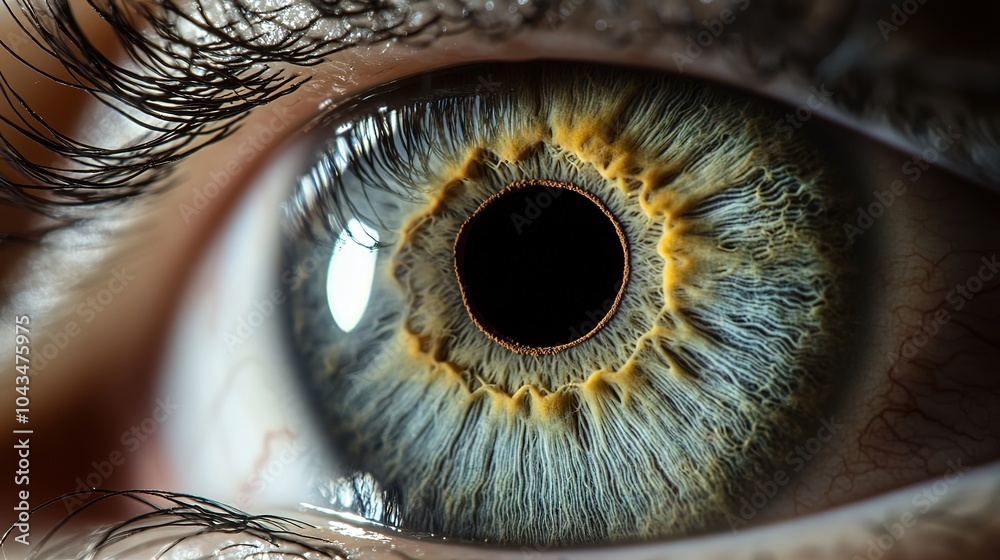 A detailed closeup of a human eye, showcasing the iris and pupil, with ...