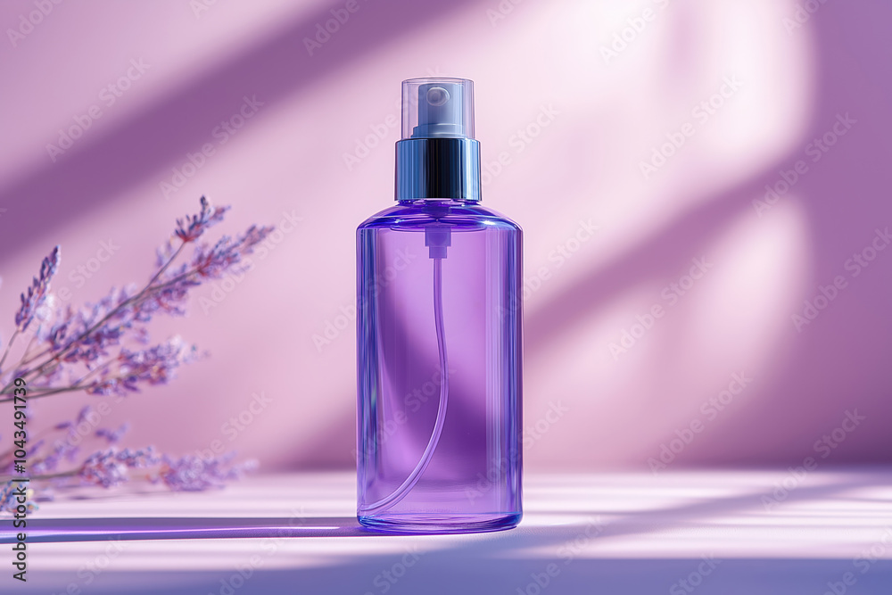 Lavender-scented body mist displayed on a lavender-toned background ...