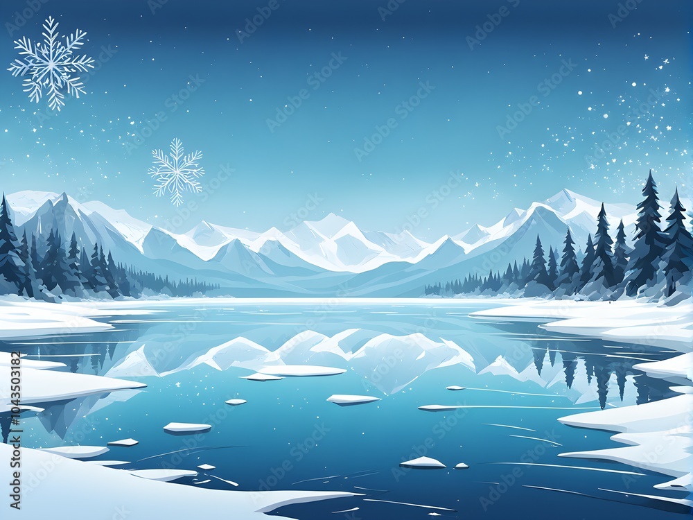 Simple wallpaper illustration of a frozen lake, with just a thin line ...