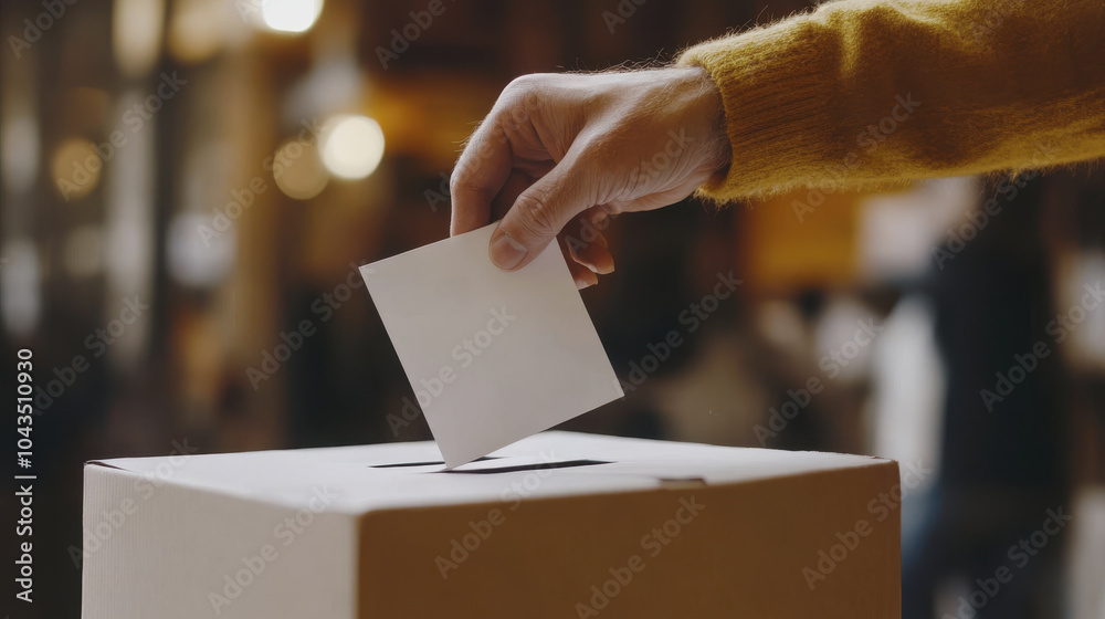 hand is dropping ballot into voting box, symbolizing civic engagement ...