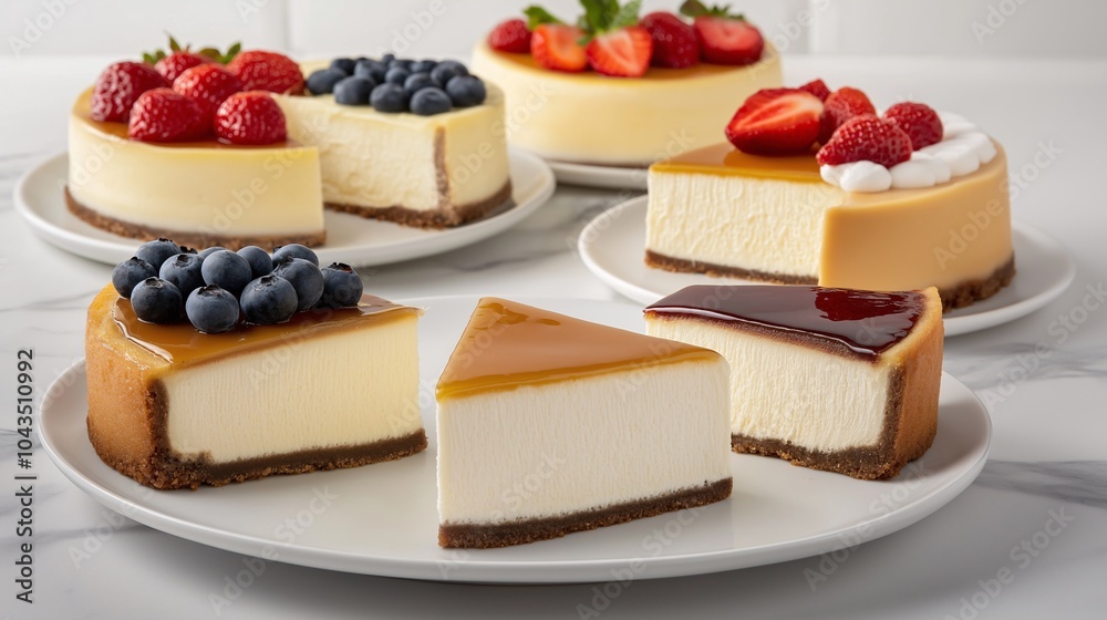 Cheesecake Assortment: A delectable variety of cheesecakes, each with ...