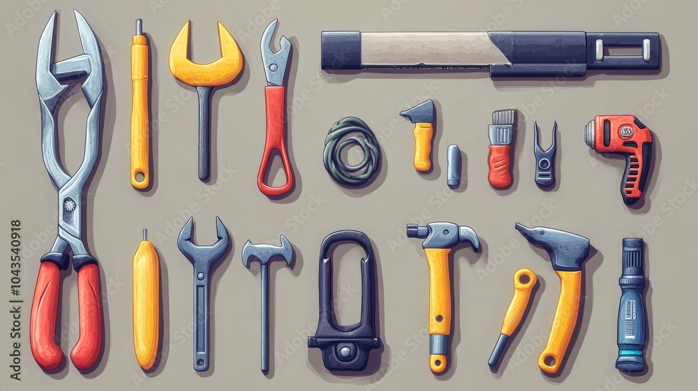 Bright and engaging 3D vector cartoon icons for tools: planer, saw ...