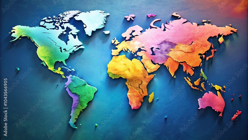 World Map Continents Boundaries Illustration - High Depth of Field ...