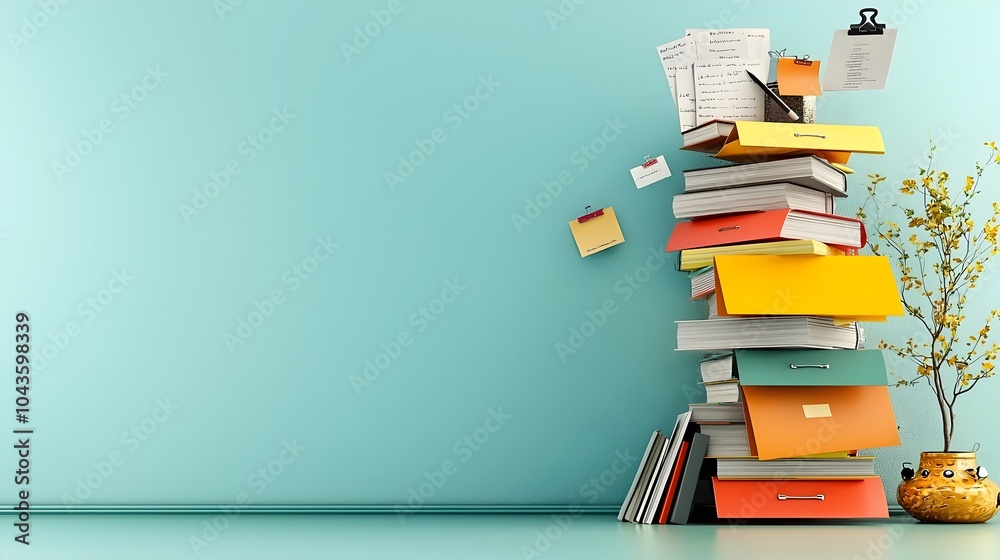 Colorful cross section of a stack of documents with each page ...