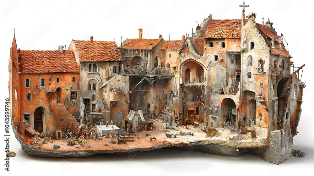 cross section view of a magnificent Gothic cathedral revealing its ...