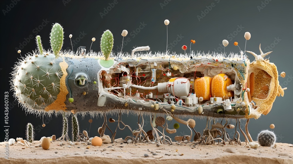 Detailed 3D cross section of a cactus plant revealing its internal ...