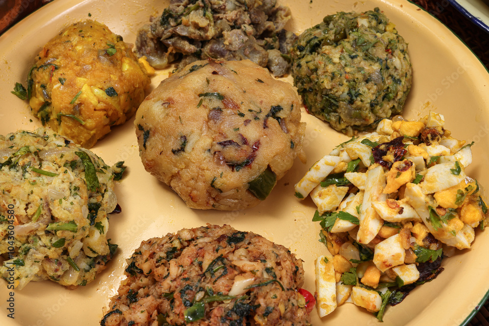 Bengali style spread verity vorta mashed bhorta potato egg brinjal ...