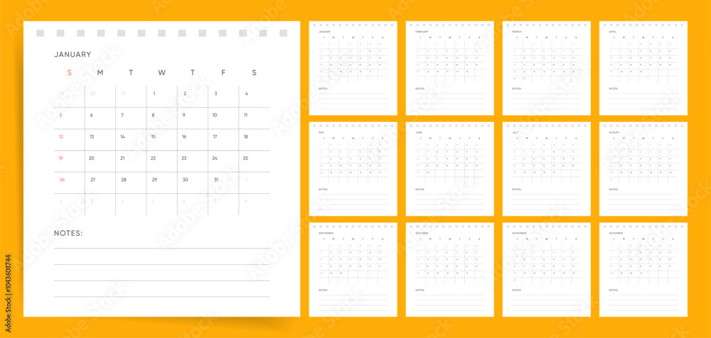 Calendar Design 2025. Calendar templates 2025 with note section for ...
