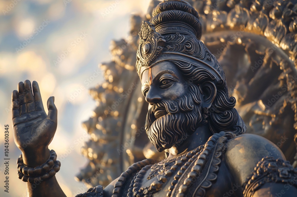 Bronze statue of Indra the king of the gods raising his hand in a ...