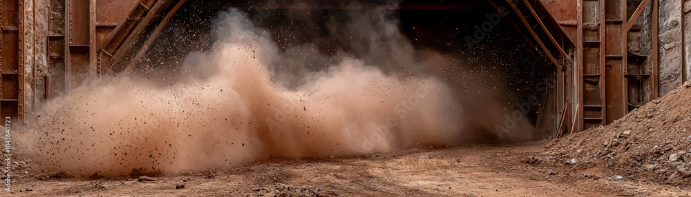 Dust and debris swirl dramatically in underground mining shaft ...