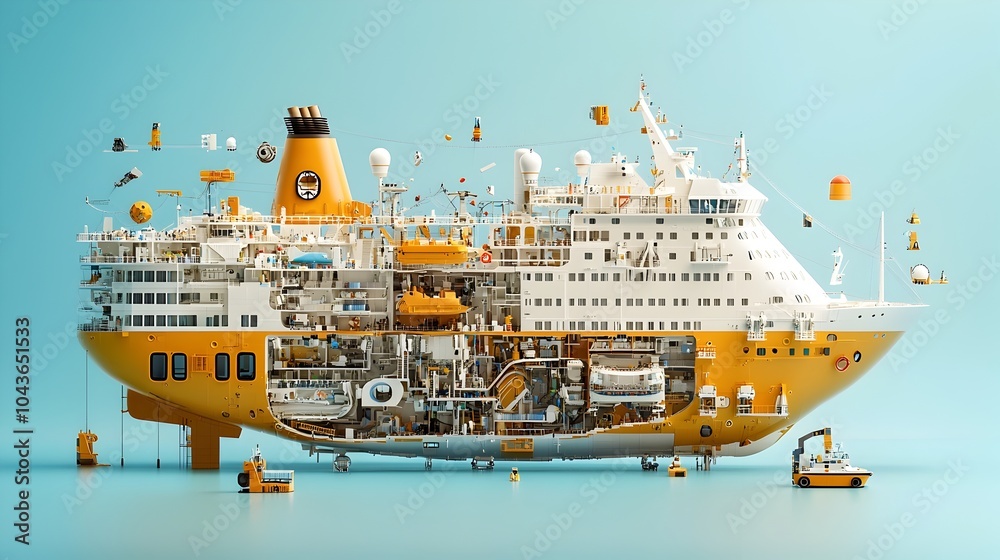 Detailed 3D cross section visualization of the interior of a modern ...