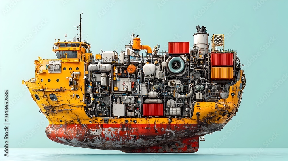 Detailed Cross Section of a Cargo Ship Revealing the Interior ...