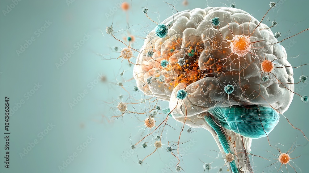 Detailed transparent layered cross section of the human brain revealing ...
