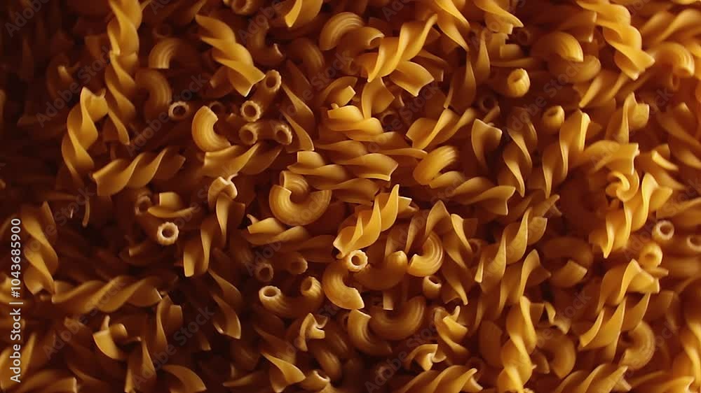 Uncooked Fusilli and Chifferi Rigati Pasta - Top View, Low Key Light ...