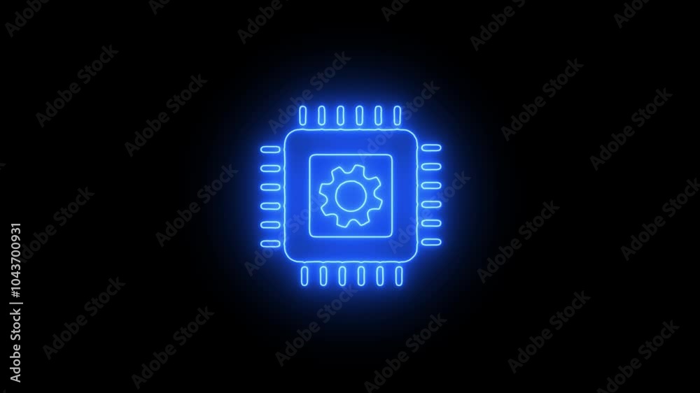 Animated cpu circuit neon animation. Processor chip animated icon glow ...