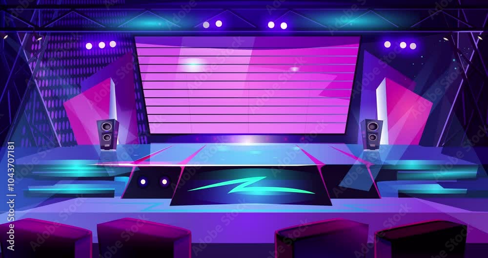 Concert stage with screen. Moving banner with scene for performances ...